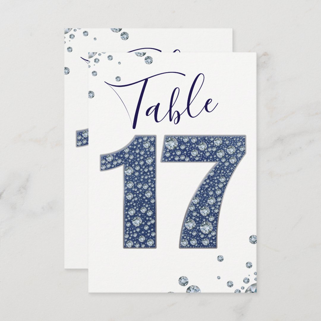 Denim & Diamonds Bling Sparkle Table Number 17 | Zazzle