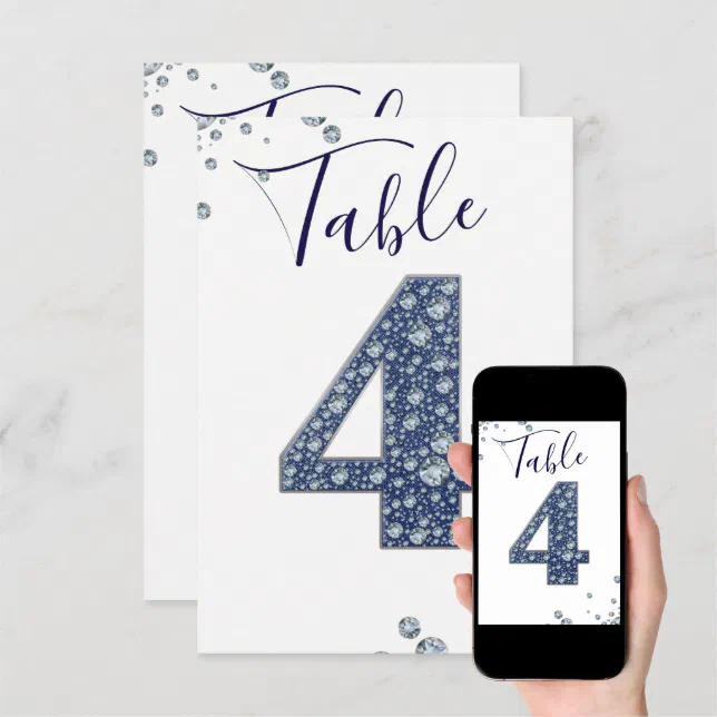 Denim & Diamonds Bling Sparkle Table Number 4 Four | Zazzle