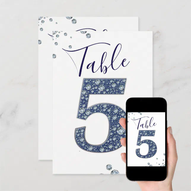 Denim & Diamonds Bling Sparkle Table Number 5 Five | Zazzle