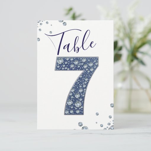 Denim Diamonds Bling Sparkle Table Number 7 SEVEN | Zazzle