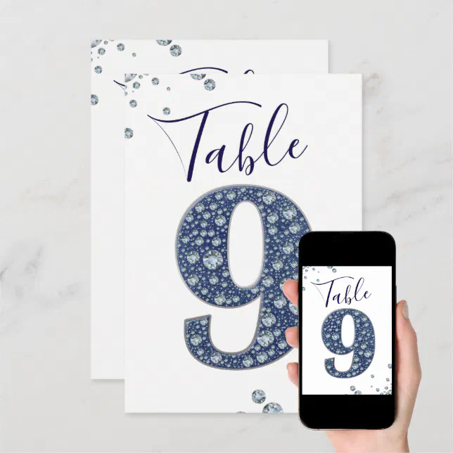 Denim & Diamonds Bling Sparkle Table Number 9 NINE | Zazzle