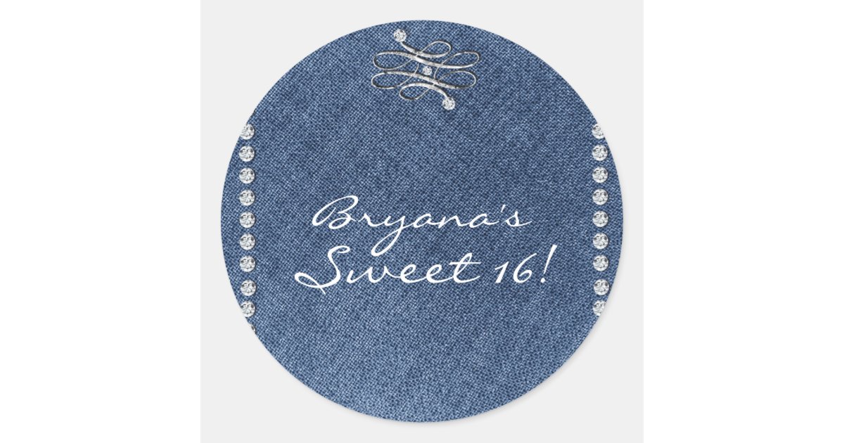 Denim & Diamonds Emblem Birthday Party Favor Classic Round Sticker | Zazzle