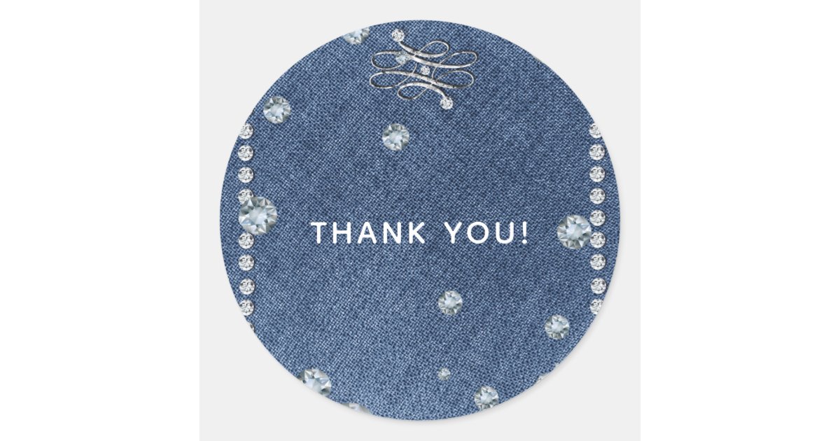Denim & Diamonds Emblem Bling Trendy Favor Classic Round Sticker | Zazzle