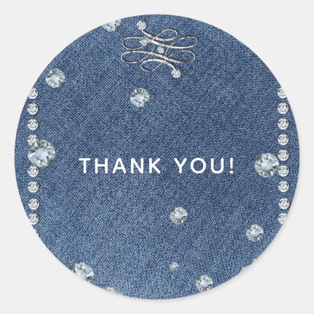Denim & Diamonds Emblem Bling Trendy Favor Classic Round Sticker | Zazzle