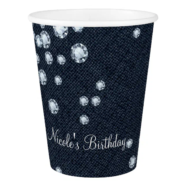 Denim & Diamonds Glam Birthday Party Paper Cups | Zazzle