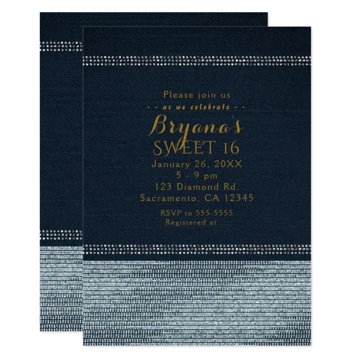 Denim & Diamonds Glam Bling Party Invitations | Zazzle.com