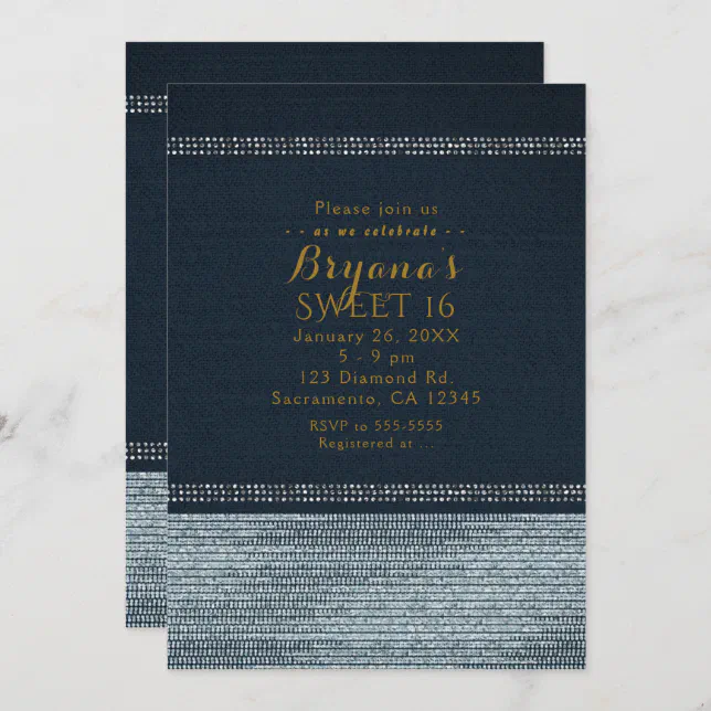 Denim & Diamonds Glam Bling Party Invitations | Zazzle