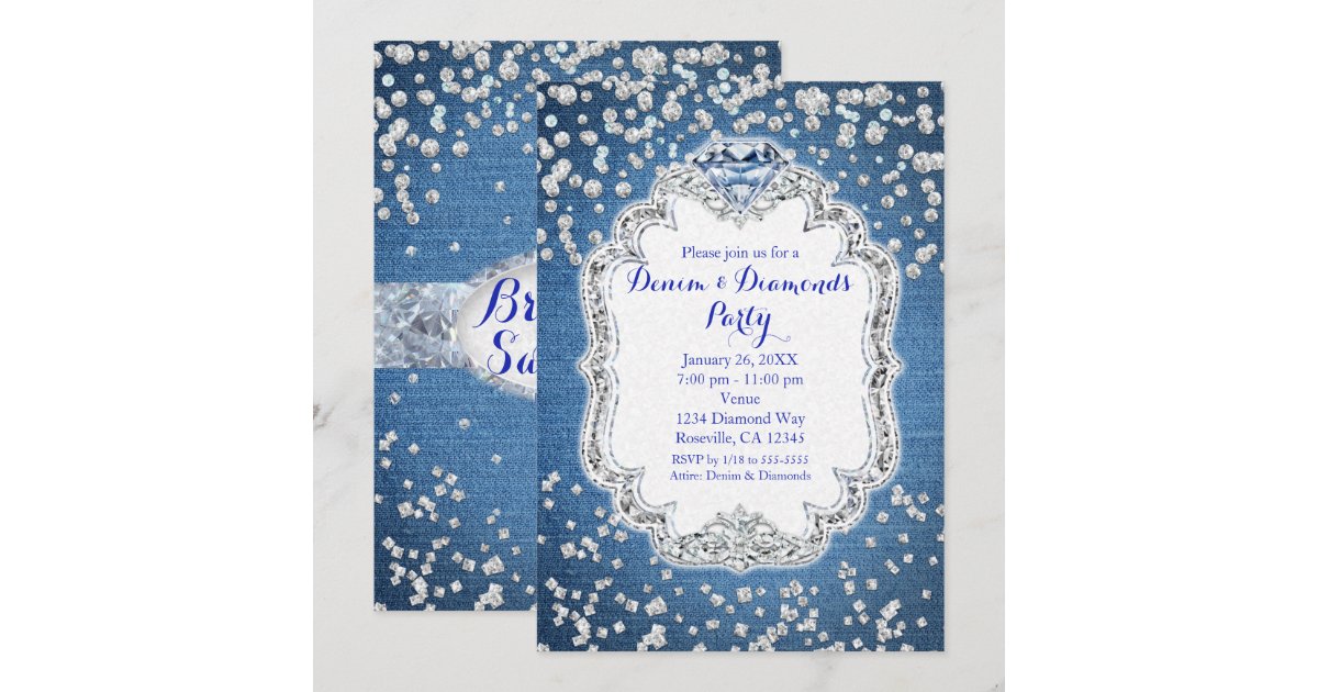 Denim & Diamonds Glam Scattered Bling Invitations | Zazzle