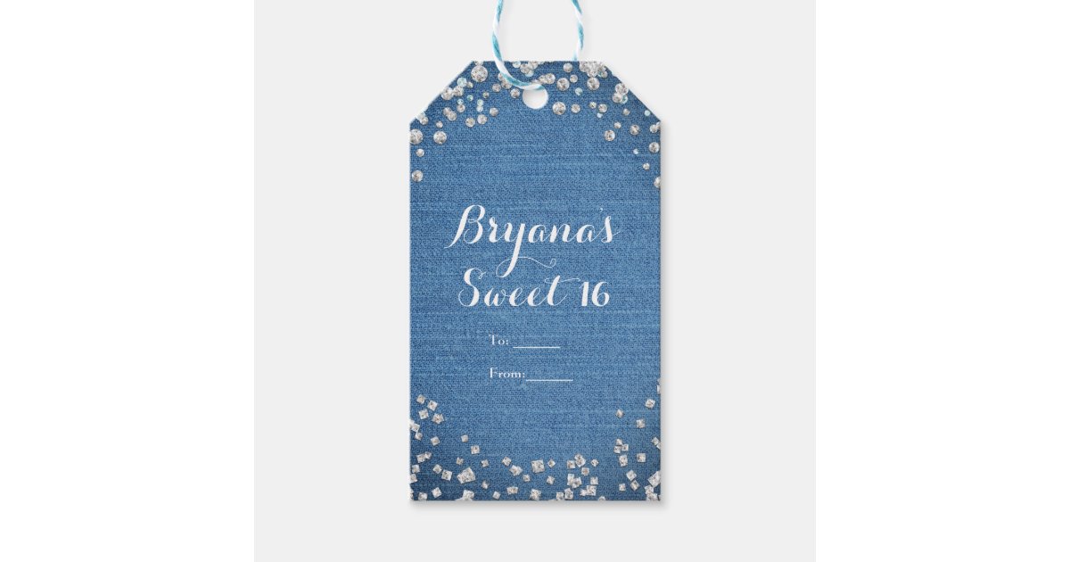 Denim & Diamonds Glam Scattered Bling Party Favor Gift Tags | Zazzle