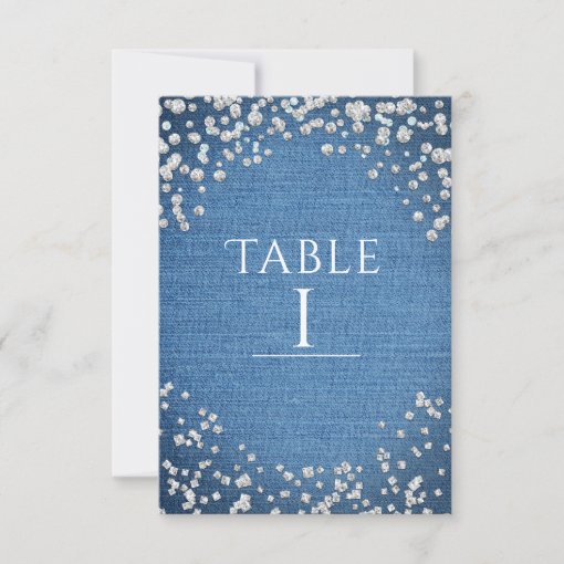 Denim & Diamonds Glam Scattered Bling Table Number | Zazzle