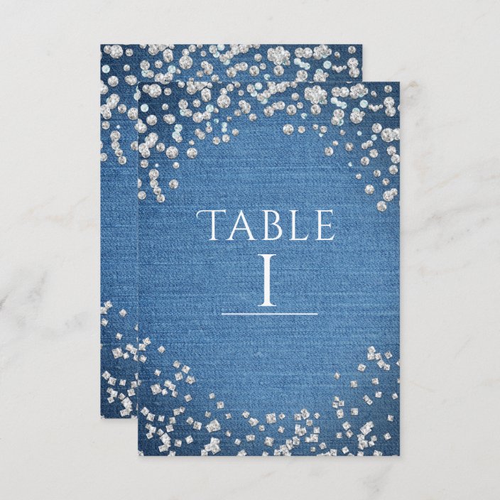 Denim & Diamonds Glam Scattered Bling Table Number | Zazzle.com