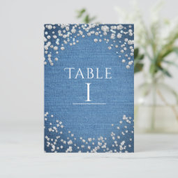 Denim & Diamonds Glam Scattered Bling Table Number | Zazzle