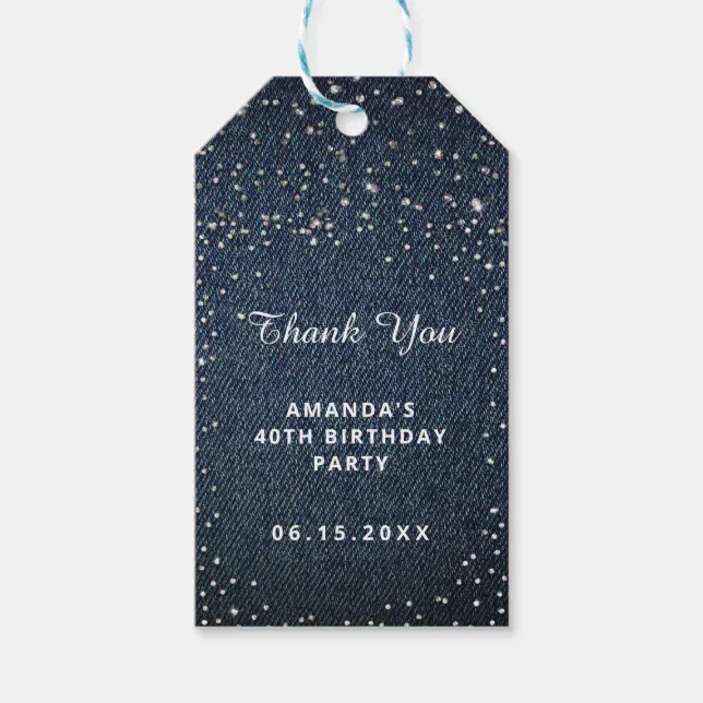 Denim Diamonds Glitter Birthday Party Personalized Gift Tags | Zazzle