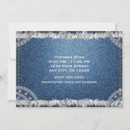 Denim & Diamonds Jean Zipper Party Photo Invitatio Invitation | Zazzle