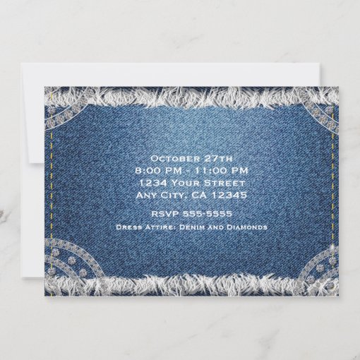 Denim & Diamonds Jean Zipper Party Photo Invitatio Invitation | Zazzle