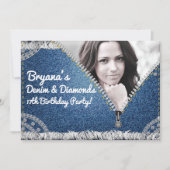 Denim & Diamonds Jean Zipper Party Photo Invitatio Invitation | Zazzle