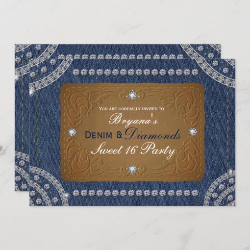 Denim & Diamonds Jeans Label Party Invitations | Zazzle