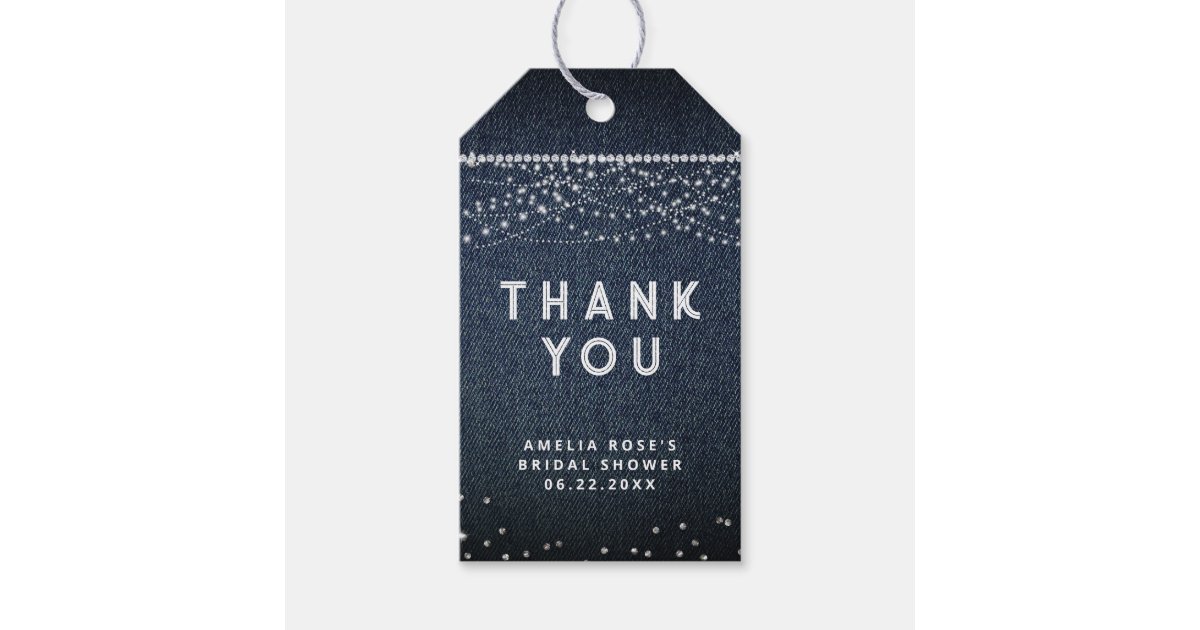 Denim Diamonds Rustic Lights Elegant Thank You Gift Tags | Zazzle