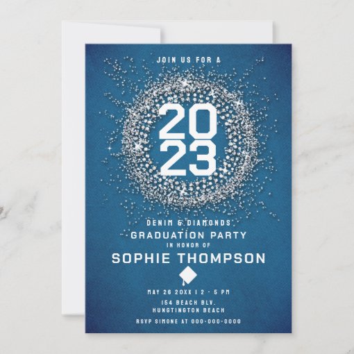 Denim Diamonds Starburst Blue Graduation Party Invitation | Zazzle
