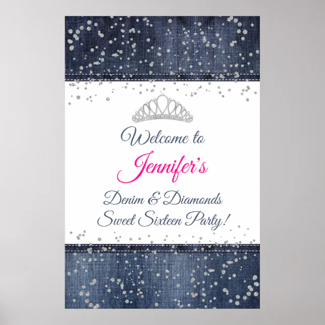 Denim, Silver Confetti, Diamond Tiara Welcome Sign | Zazzle