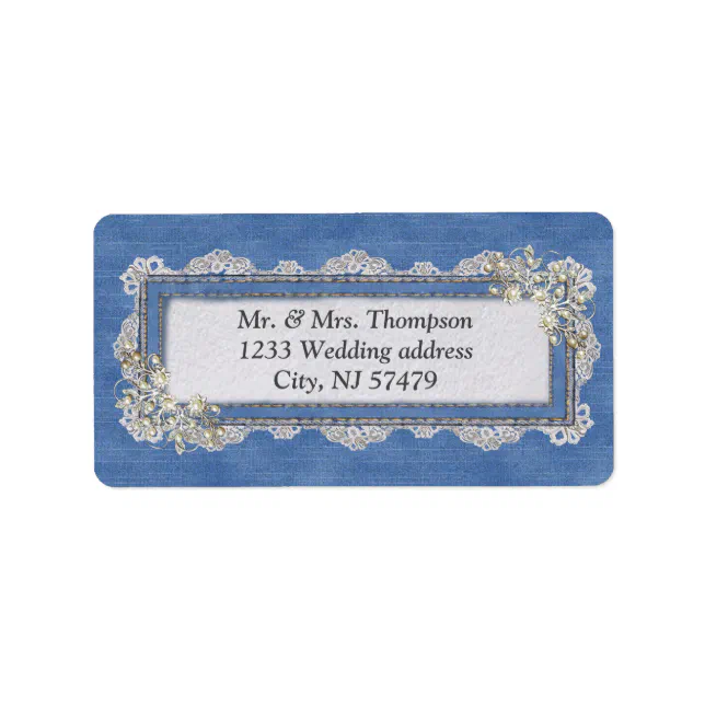Denim Textured Lace and Pearls Label | Zazzle