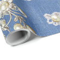 Denim Textured Lace and Pearls Wrapping Paper | Zazzle