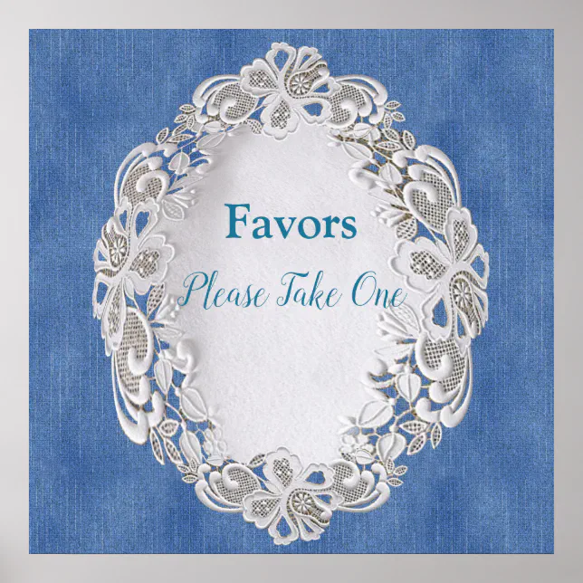 Denim with Cream Flower Lace Poster | Zazzle