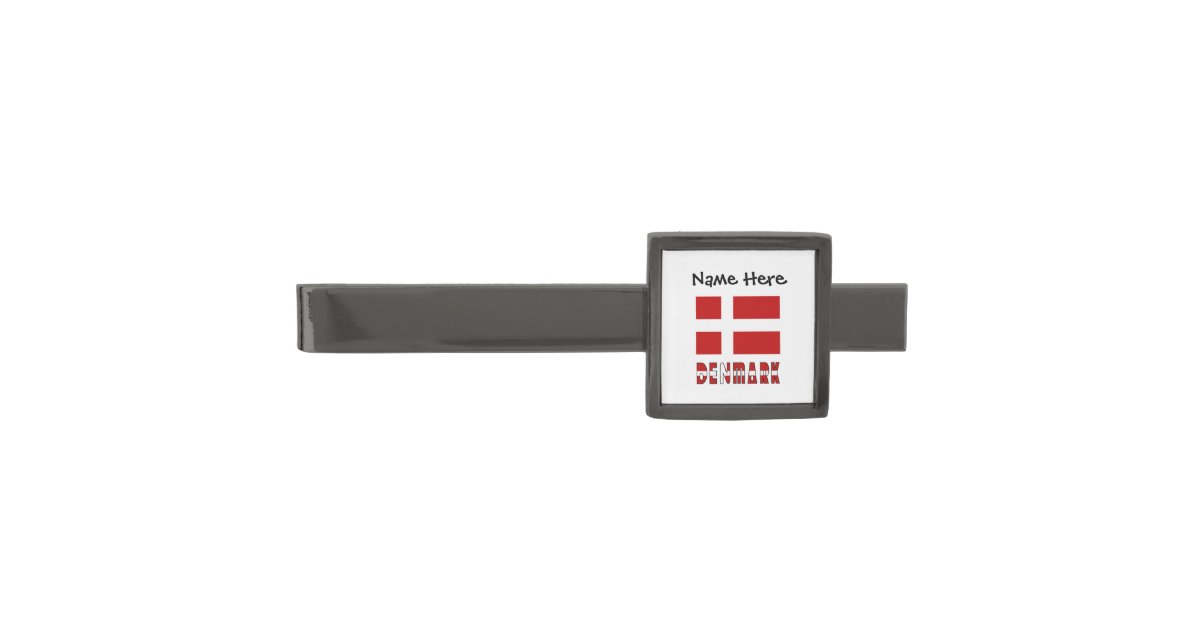 Denmark and Danish Flag with Your Name Gunmetal Finish Tie Bar | Zazzle