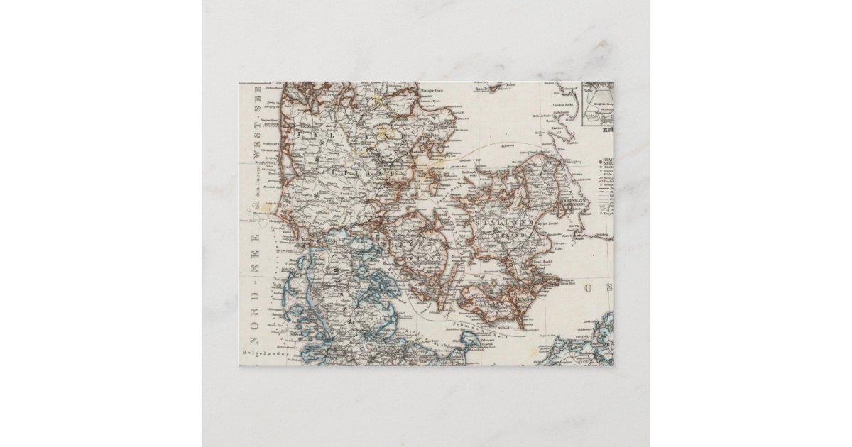 Denmark Atlas Map with 5 inset maps Postcard | Zazzle
