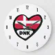 Denmark Country Code DNK Flag Heart Large Clock | Zazzle