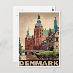 Denmark, medieval castle on the river, vintage postcard | Zazzle