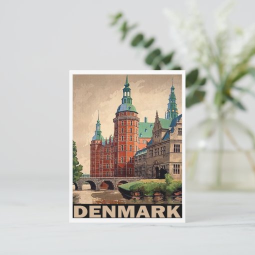 Denmark, medieval castle on the river, vintage postcard | Zazzle