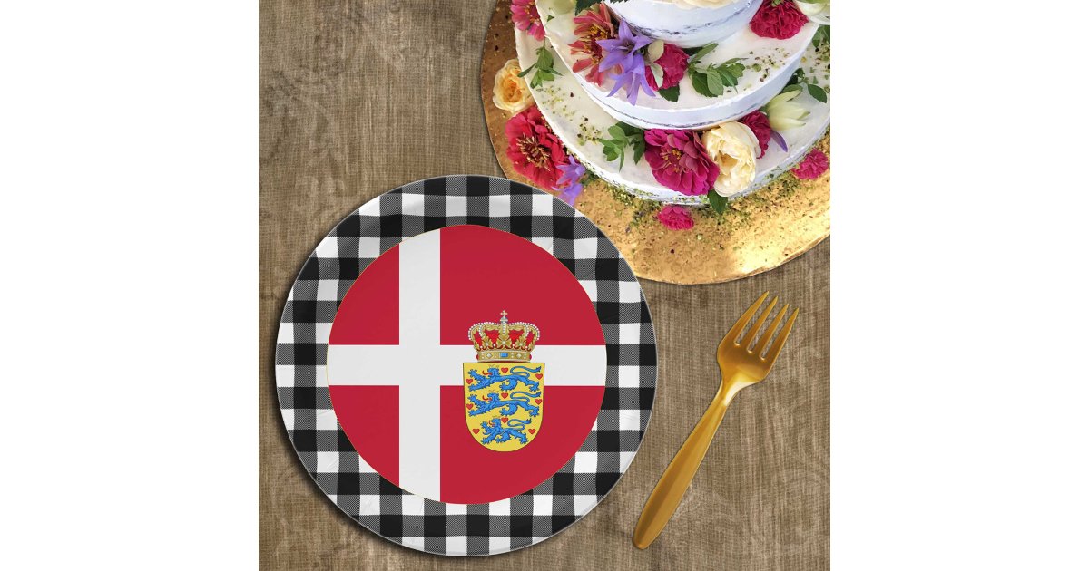 Denmark Plate, buffalo plaid & Danish Flag Paper Plates | Zazzle