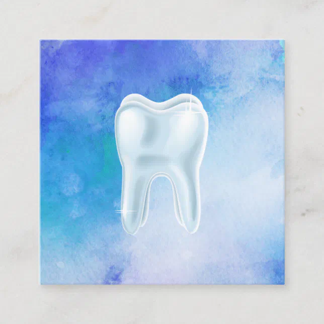 Dental 3D Tooth Blue Watercolor Dentist Square Business Card | Zazzle