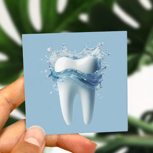 Dental 3D Tooth & Water Elegant Dentist Square Business Card | Zazzle