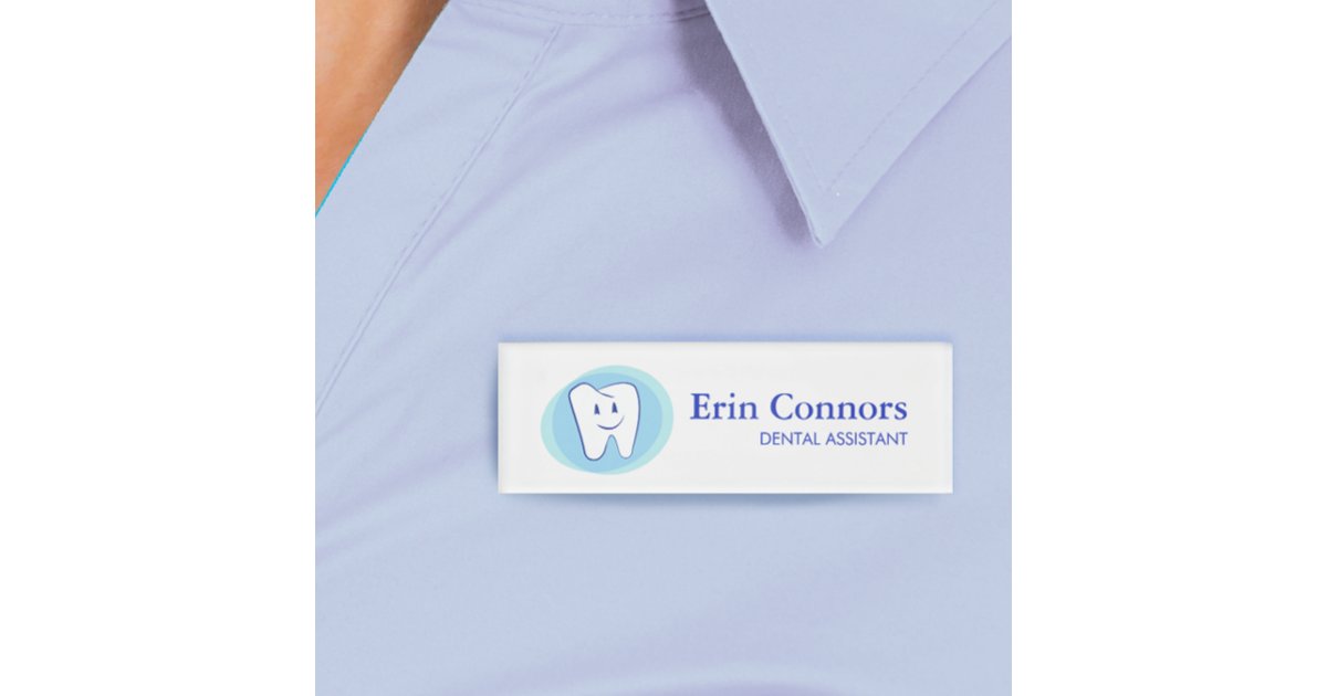 Dental Assistant Dentist Smiling Tooth Logo Name Tag | Zazzle