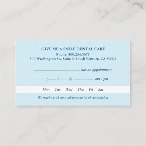 Dental Business Card w/Appointment | Zazzle