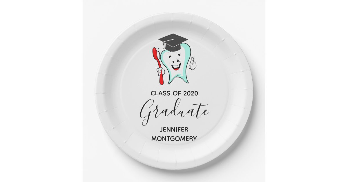 Dental Care Happy Tooth Graduation Cap Paper Plates | Zazzle