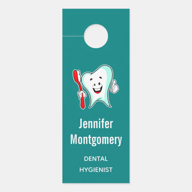 Dental Care Happy Tooth with Toothbrush Door Hanger | Zazzle
