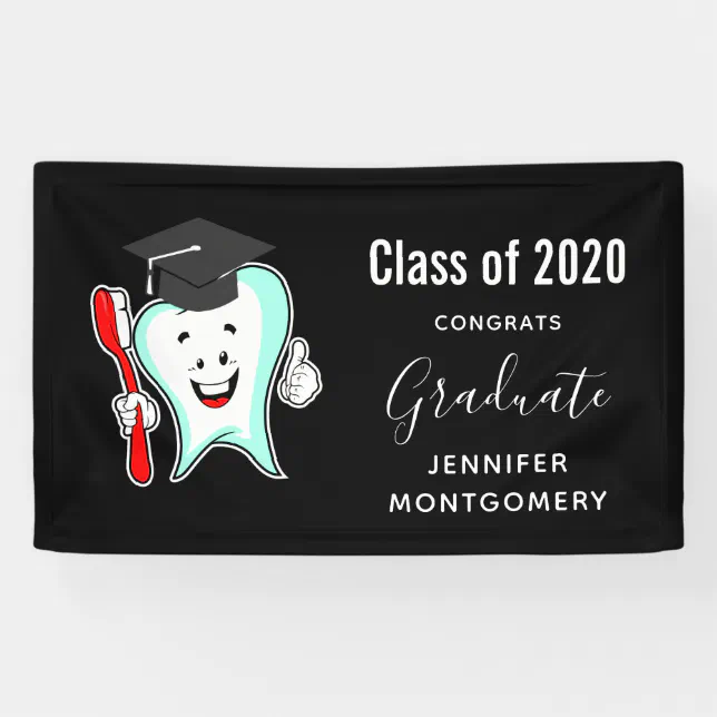 Dental Care Happy Tooth with Toothbrush Graduation Banner | Zazzle