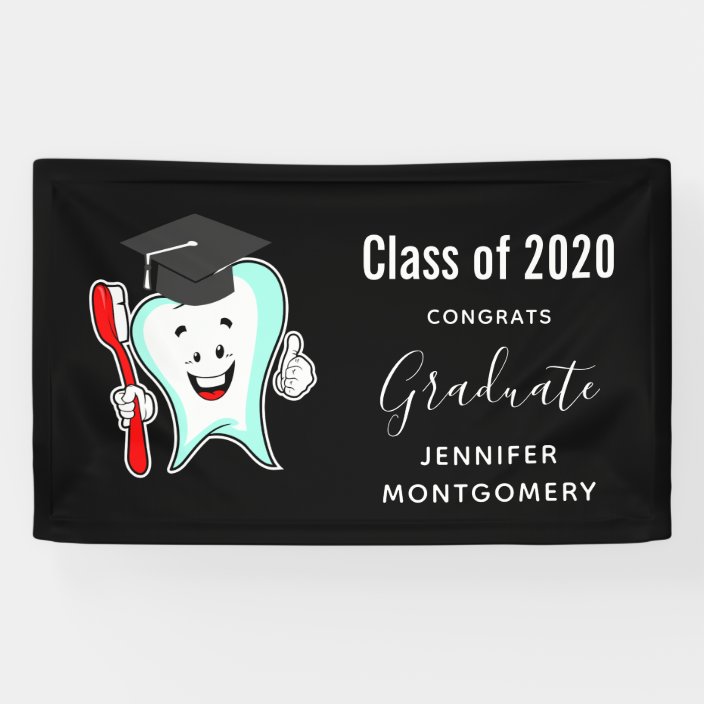 Dental Care Happy Tooth with Toothbrush Graduation Banner | Zazzle.com