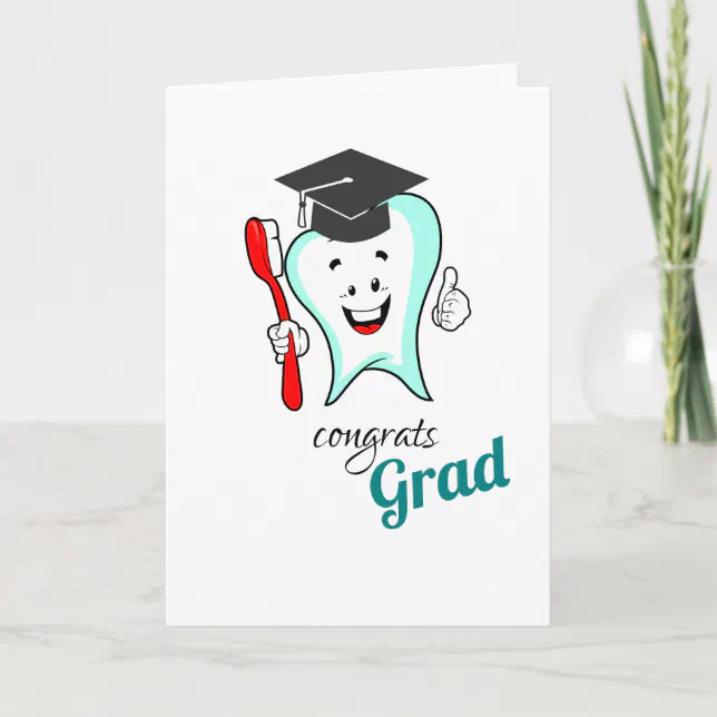 Dental Care Happy Tooth with Toothbrush Graduation Card | Zazzle