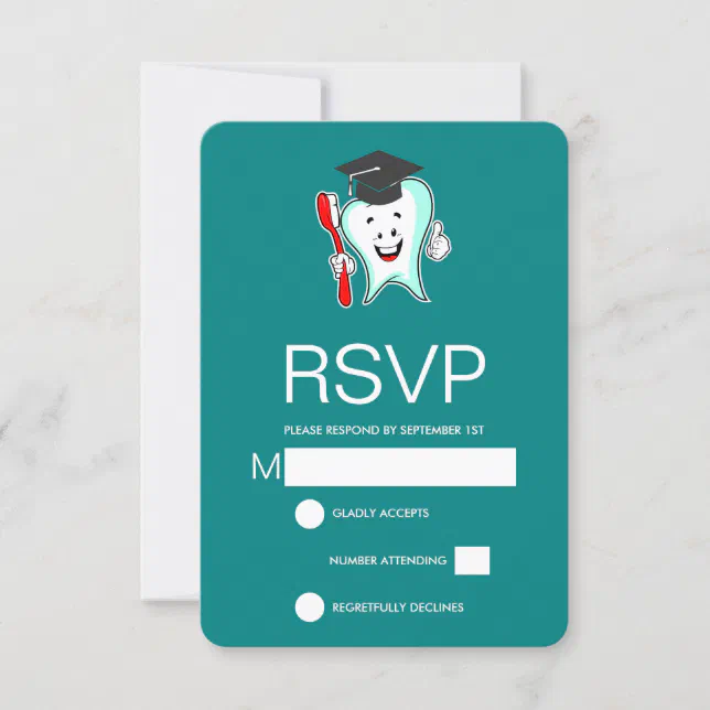 Dental Care Happy Tooth with Toothbrush Graduation RSVP Card | Zazzle