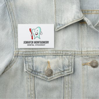Dental Care Happy Tooth with Toothbrush Name Tag | Zazzle