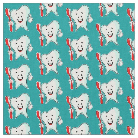 Cute Teeth Toothbrush Pattern Fabric | Zazzle
