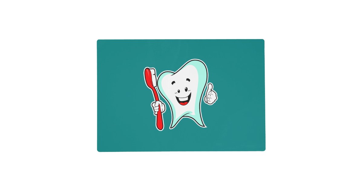 Dental Care Happy Tooth with Toothbrush Placemat | Zazzle