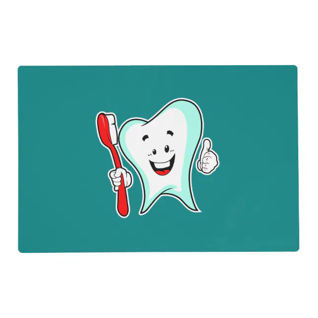 Dental Care Happy Tooth with Toothbrush Placemat | Zazzle