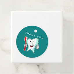 Dental Care Happy Tooth with Toothbrush Thank You Favor Tags | Zazzle