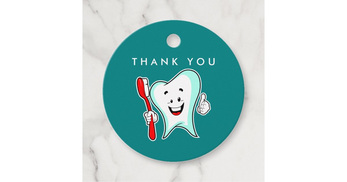 Dental Care Happy Tooth with Toothbrush Thank You Favor Tags | Zazzle