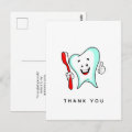 Dental Care Happy Tooth with Toothbrush Thank You Postcard | Zazzle